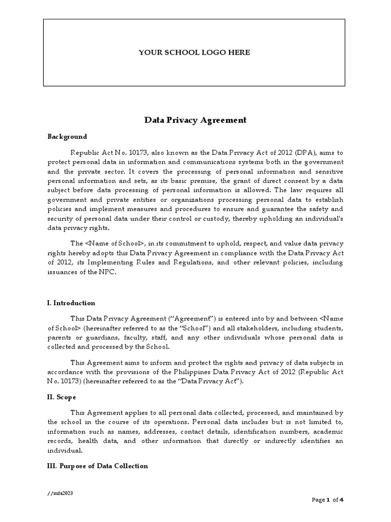 Data Privacy Agreement Format | PDF