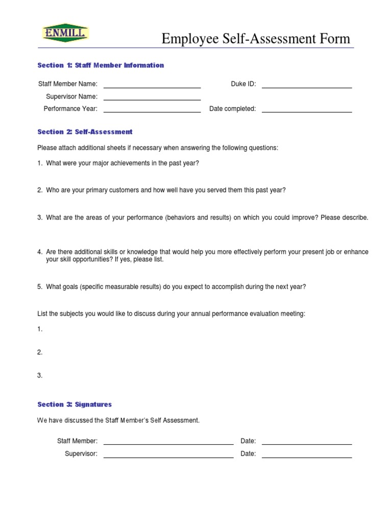 Employee Self-Assessment Form | PDF | Career & Growth