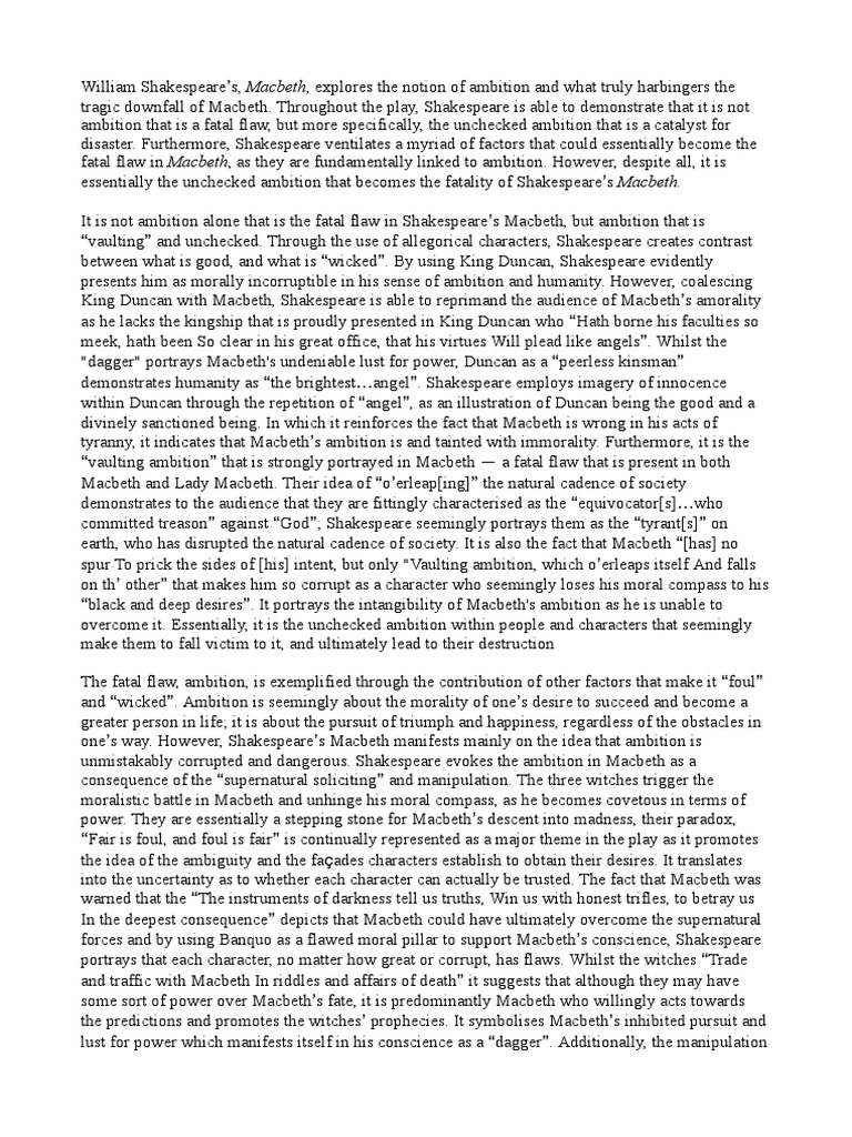 The Fatal Flaw in Shakespeares Macbeth Is Ambition - Sample (CL) | PDF