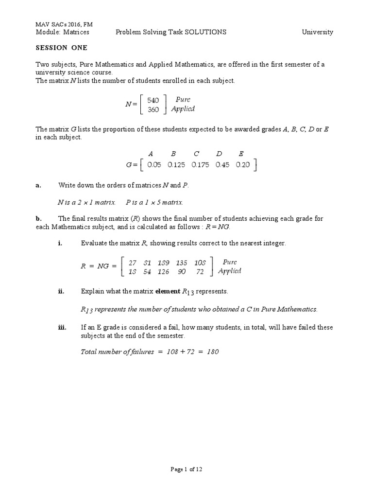 Matrices Sac 1 Solutions | PDF | Matrix (Mathematics) | Mathematics