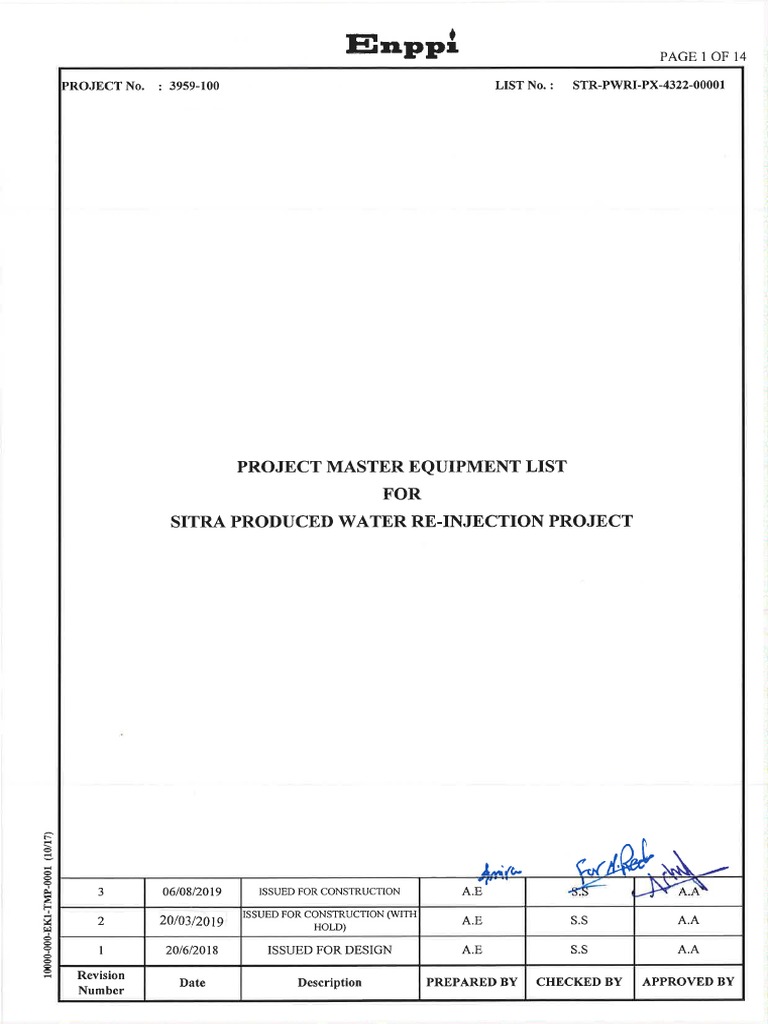 Project Master Equipment List | PDF