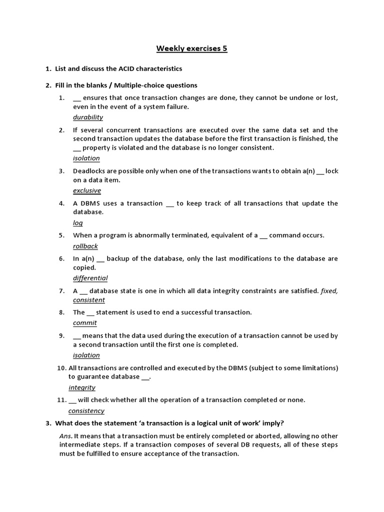 Week5 Solution | Download Free PDF | Database Transaction | Databases