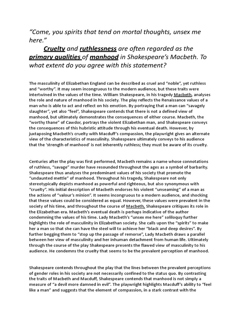Masculinity Essay (LCo) | PDF | Macbeth | Masculinity