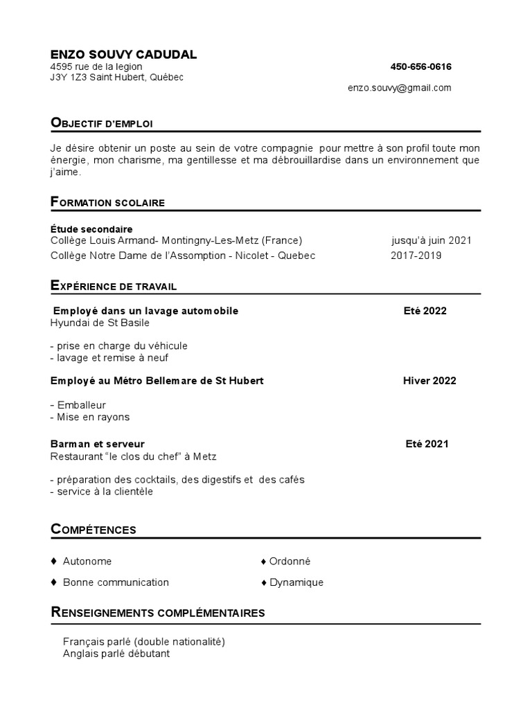 CV d'Enzo Souvy Cadudal | PDF