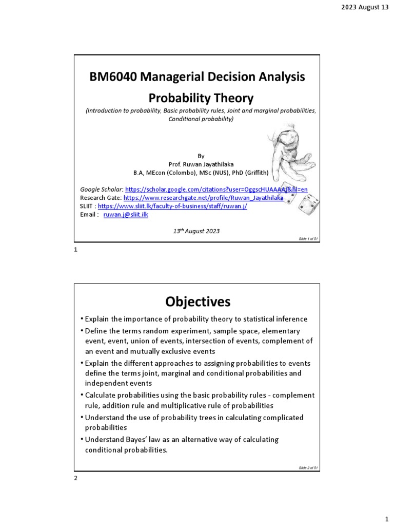 Lecture 4_ Basic probabaility theory_full | PDF | Probability | Experiment