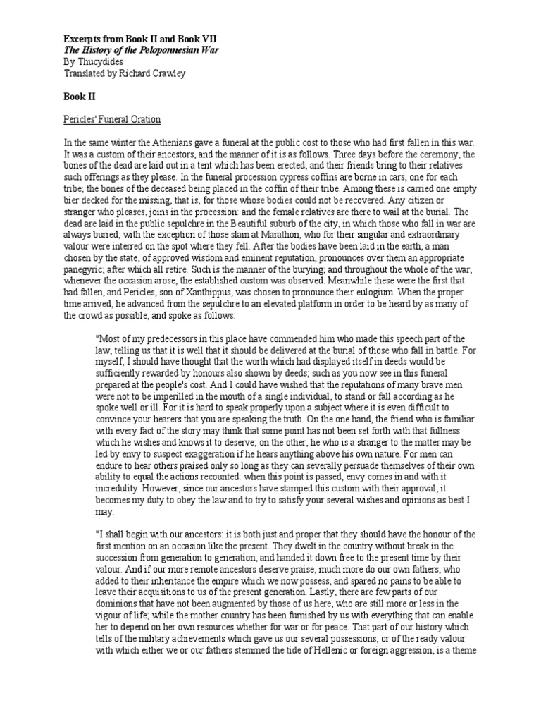 Thucydides, History of The Peloponnesian War - Books II & VII | PDF