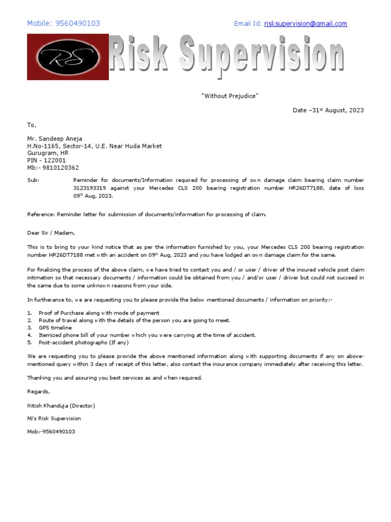 1st Reminder Letter - Sandeep | PDF | Business