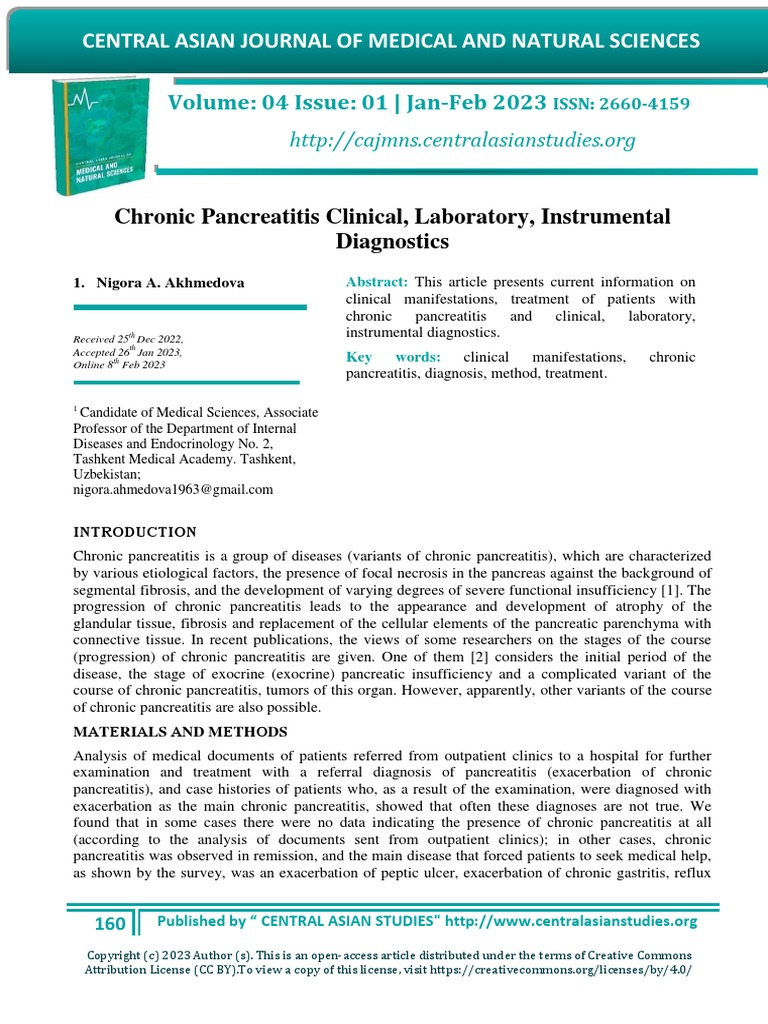Chronic Pancreatitis Clinical, Laboratory, Instrumental Diagnostics ...