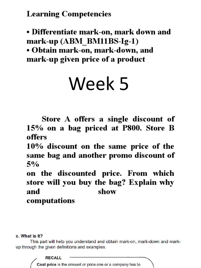 Business Math Mark On Mark Up and Markdown Week 5 | PDF