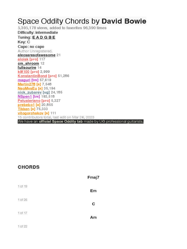 Space Oddity Chords by David Bowie | PDF