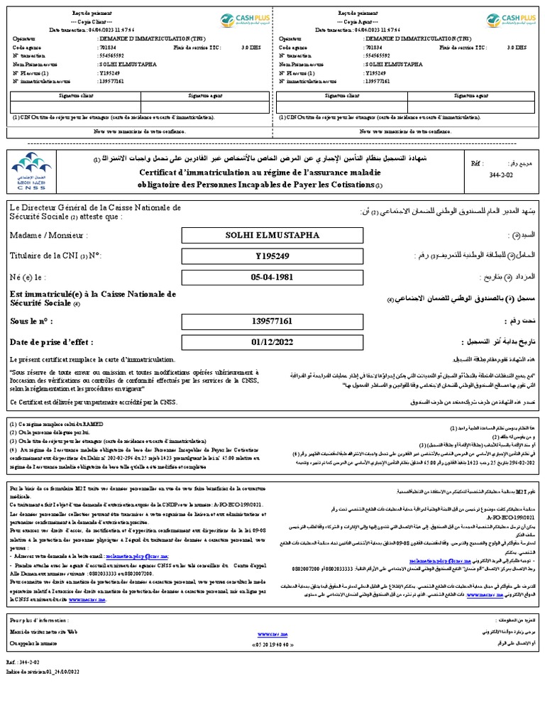 Immatriculation (Tns+Ramed) - Demande D'immatriculation (TNS) - Cnss | PDF