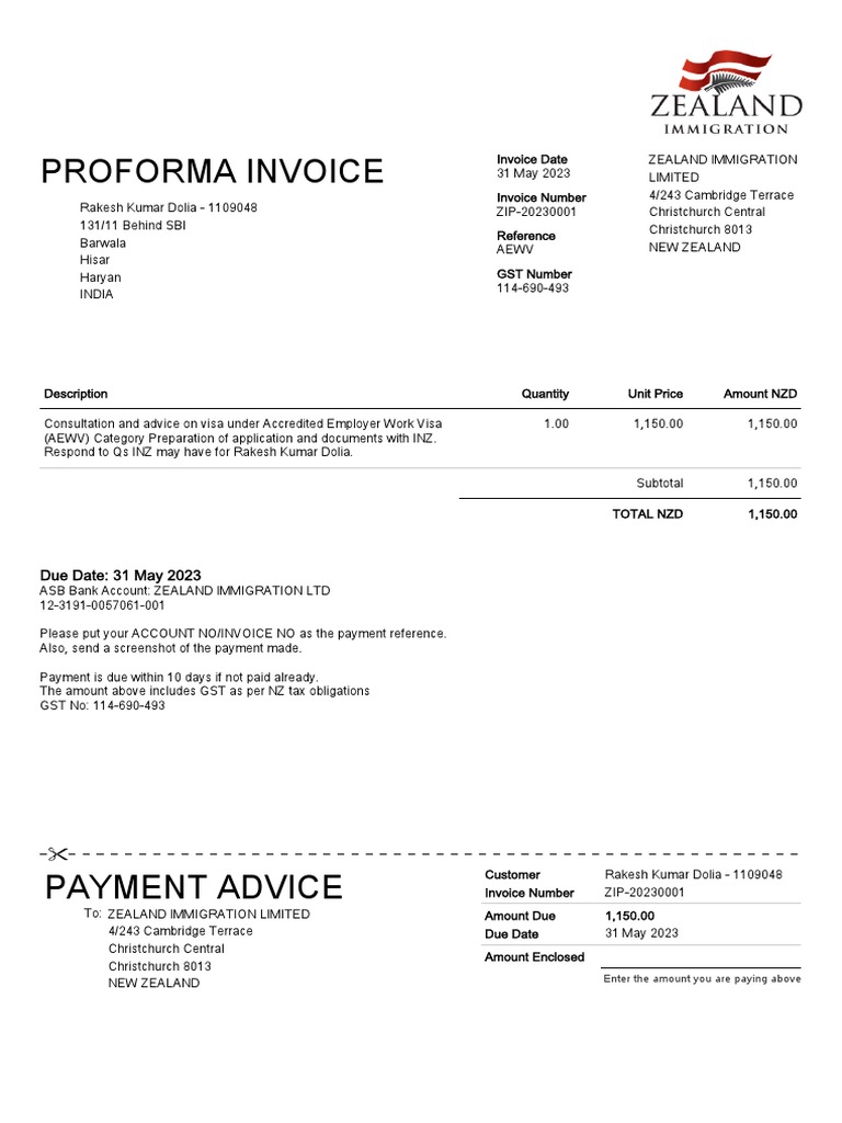 Proforma Invoice ZIP-20230001 - Rakesh Dolia - AEWV | Download Free PDF ...
