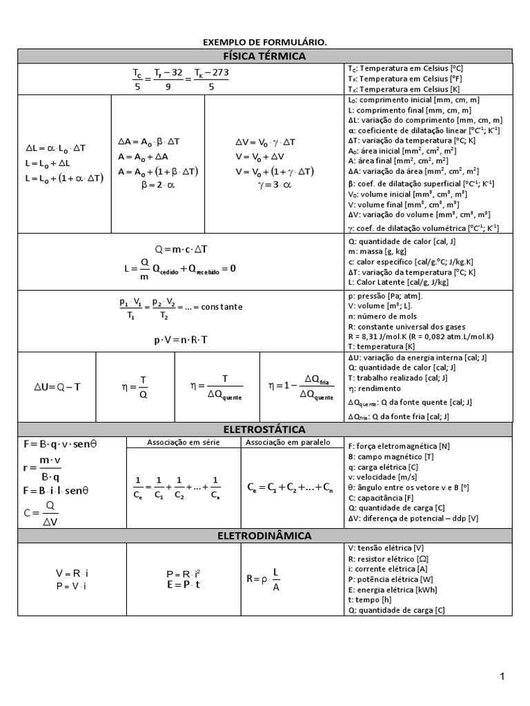 Equações (Física Aplicada) | PDF | Energia elétrica | Eletricidade