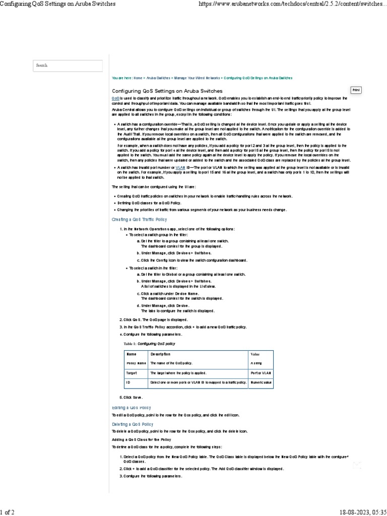 Configuring QoS Settings On Aruba Switches | PDF | Quality Of Service | Port (Computer Networking)
