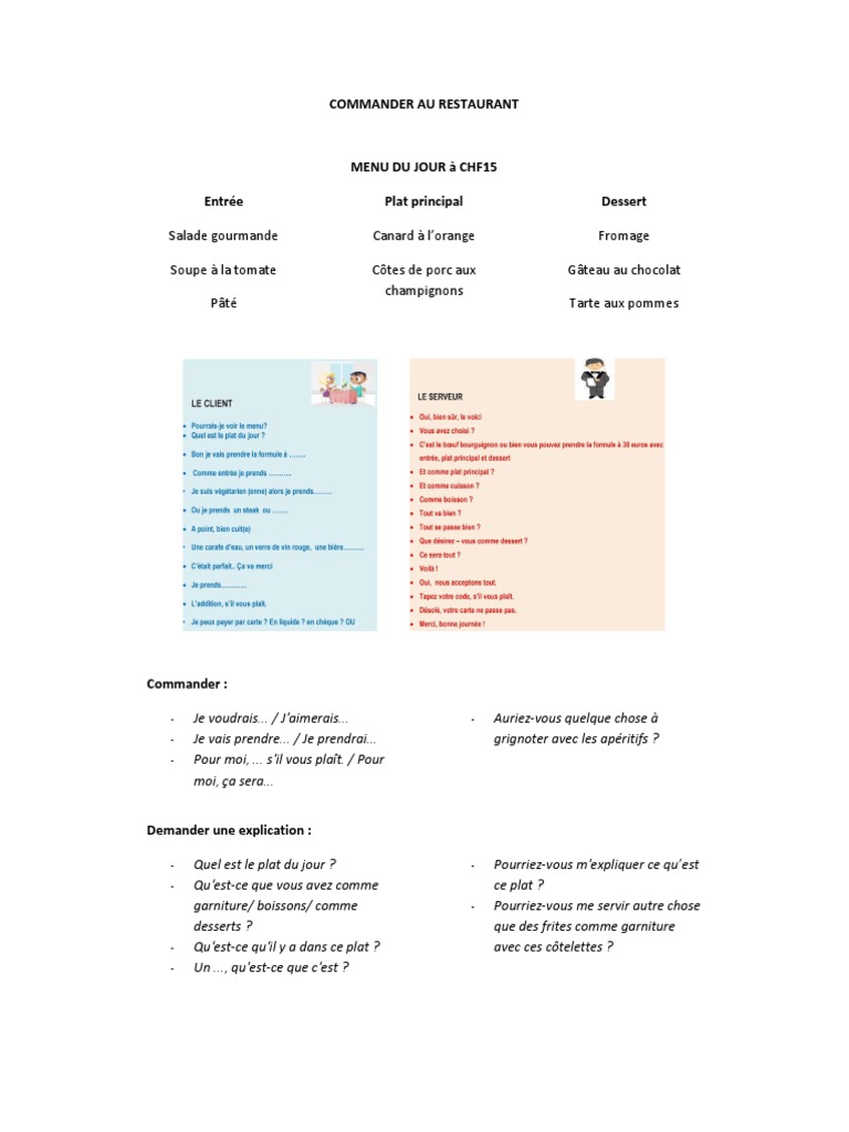 Commander Au Restaurant | PDF | Préparation de nourriture et de boisson ...