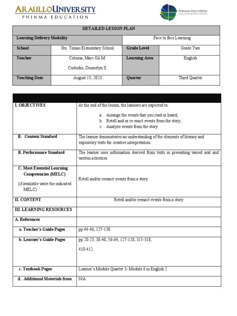 Template L DETAILED LESSON PLAN | PDF | Learning | Lesson Plan