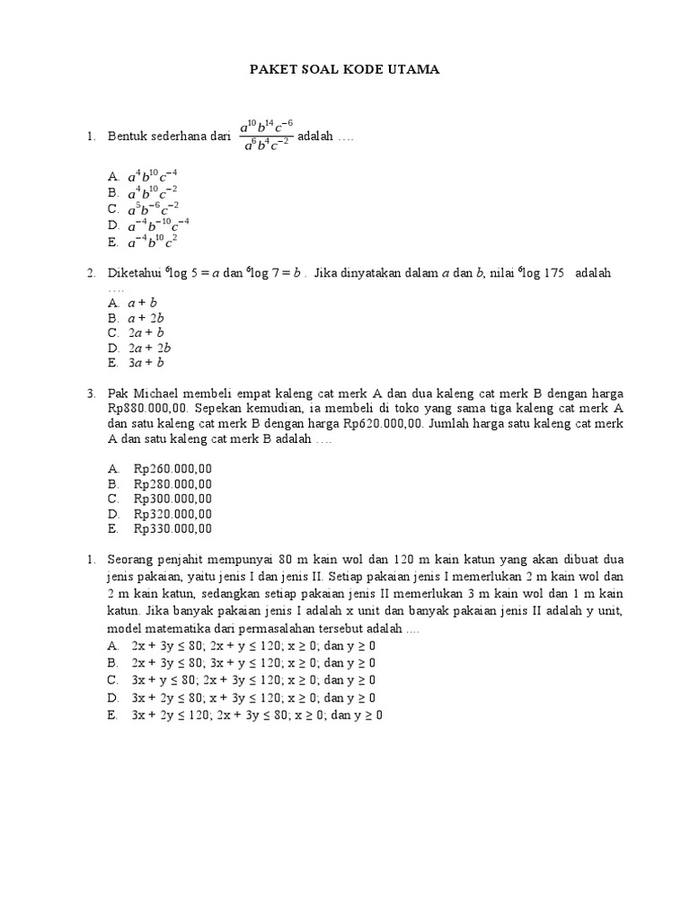 Paket Soal Us Utama MTK SMK Ta 2023 | PDF | Metode & Bahan Ajar
