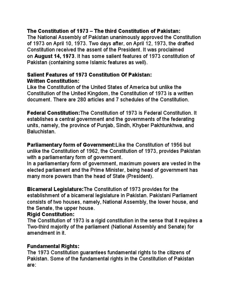 1973 Constitution of Pakistan Overview | PDF | Pakistan | Constitution