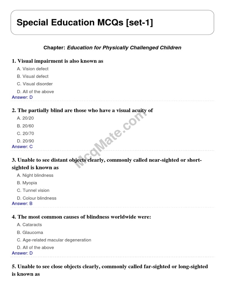 Education For Physically Challenged Children Set 1 | PDF | Visual ...