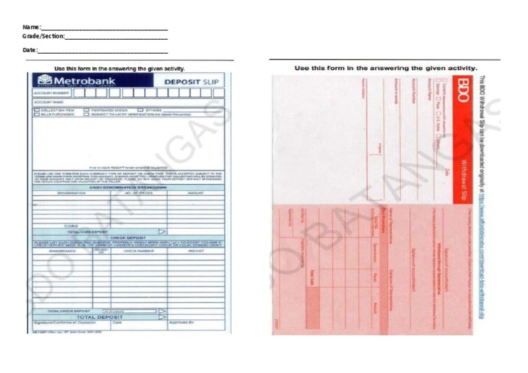 Bank Deposit and Withdrawal Slip | PDF | Career & Growth