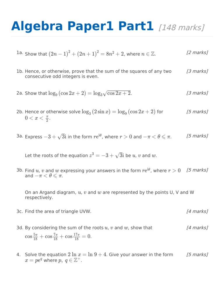 Algebra Paper1 Part1 | PDF