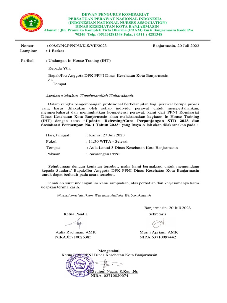 Undangan In House Training PPNI 2023 | PDF