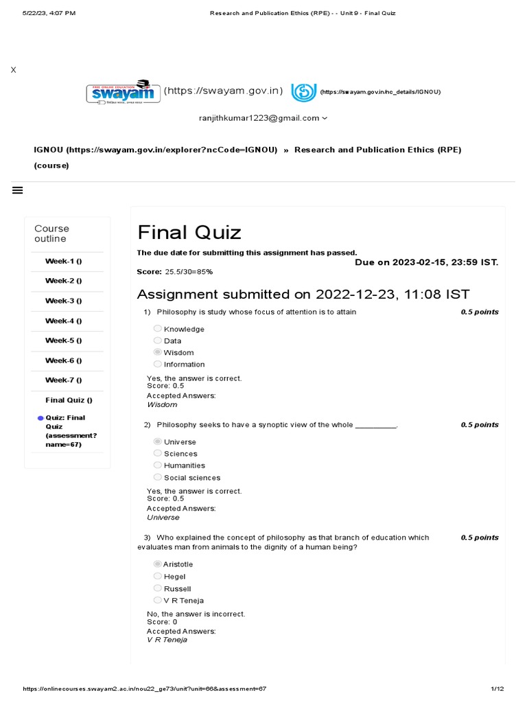 Research and Publication Ethics Quiz | PDF | Open Access | Morality