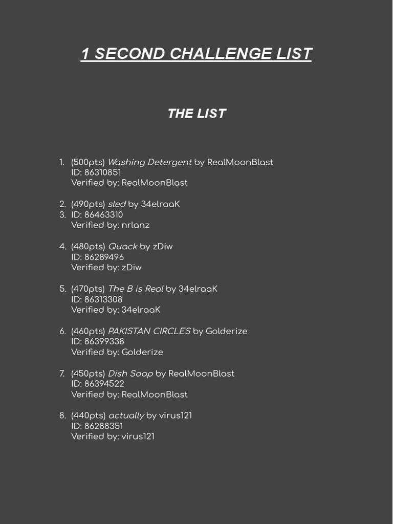 1 Second Challenge List | PDF | Business Process | Consumer Goods