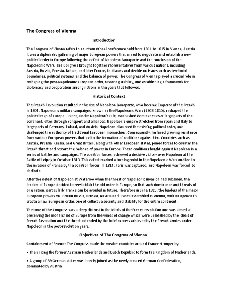 The Congress of Vienna LLJ Metternich's Era LJ The Congress System and ...