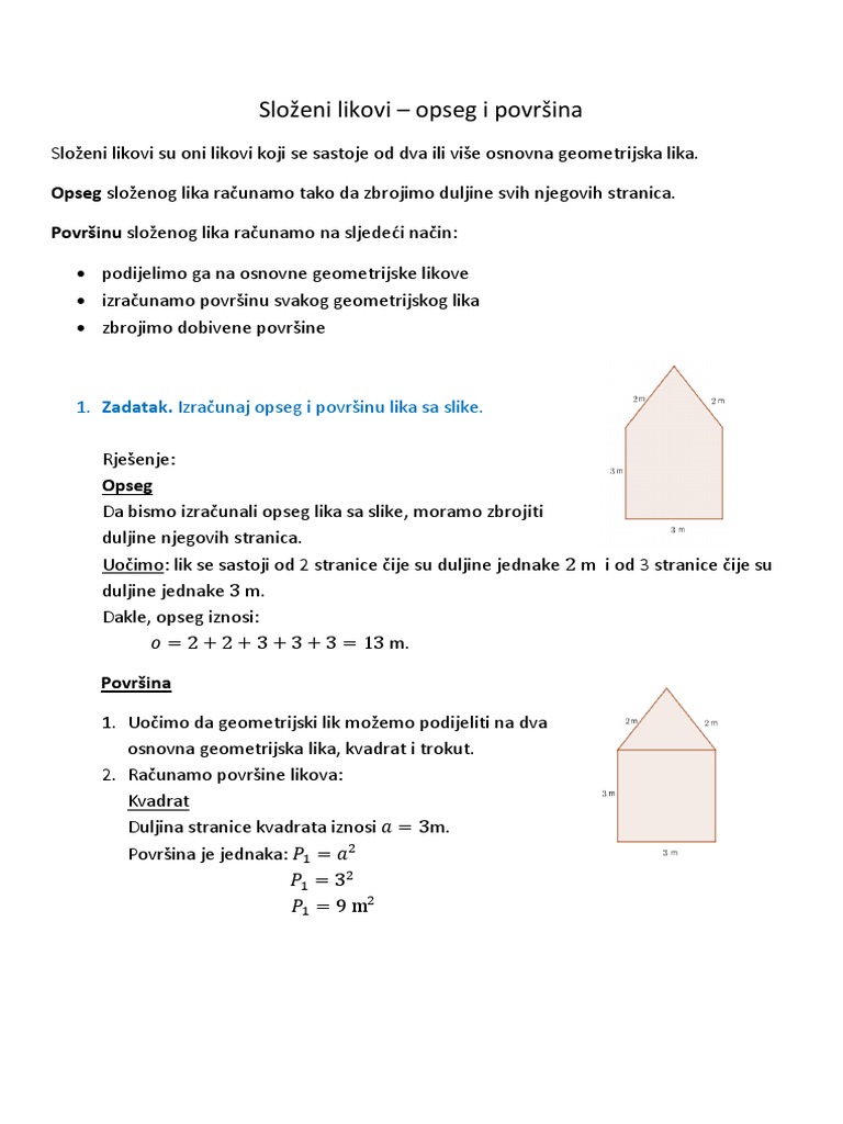 Složeni Geometrijski Likovi - Opseg I Površina | PDF