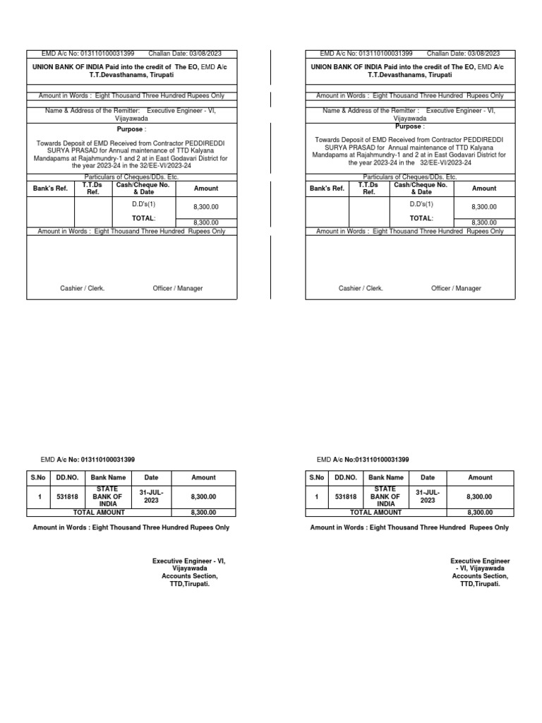 TTDAR E Challan Report 030823 | PDF | Cheque | Banks