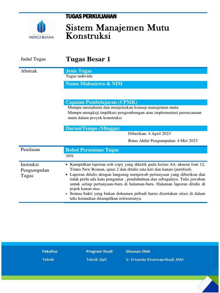 Tugas Besar 1 - Sistem Manajemen Mutu Konstruksi | PDF