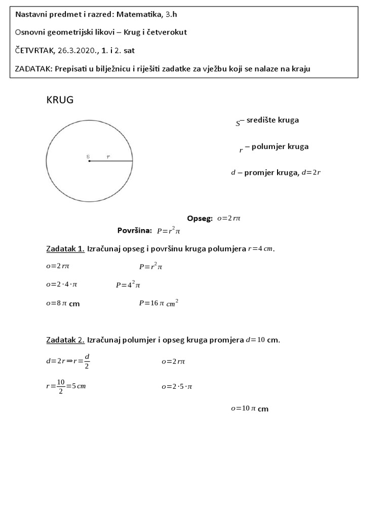Osnovni Geometrijski Likovi - Krug, Četverokut | PDF
