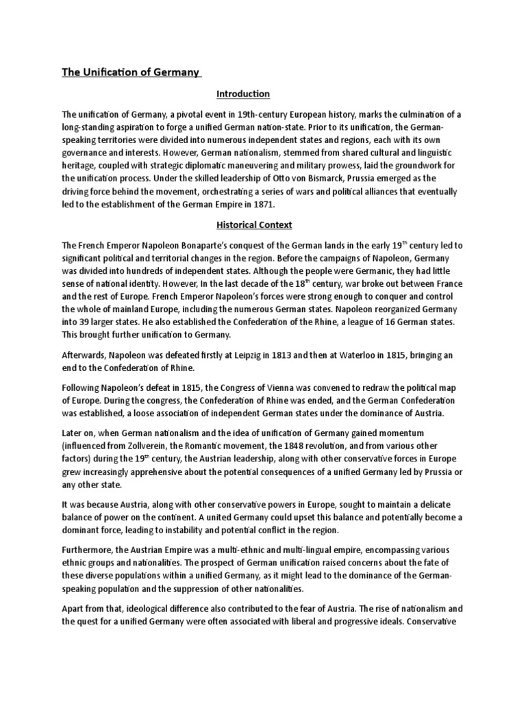 The Unification of Germany | PDF | Otto Von Bismarck | German Empire