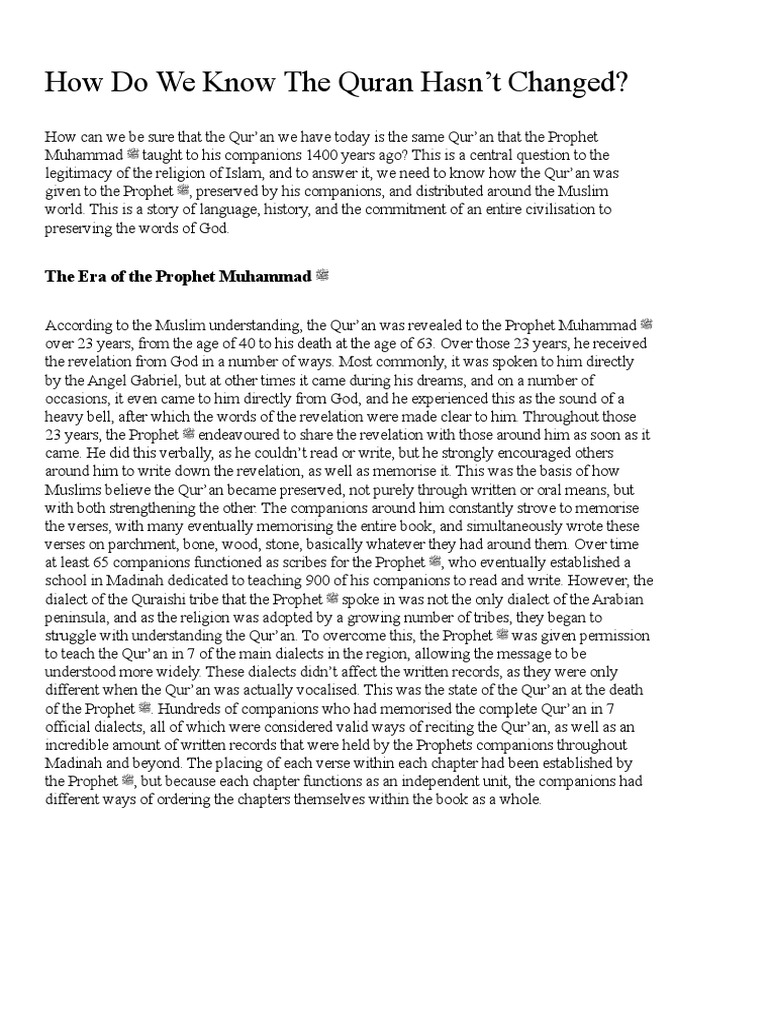 The History of The Preservation of The Quran - OnePath Network | PDF