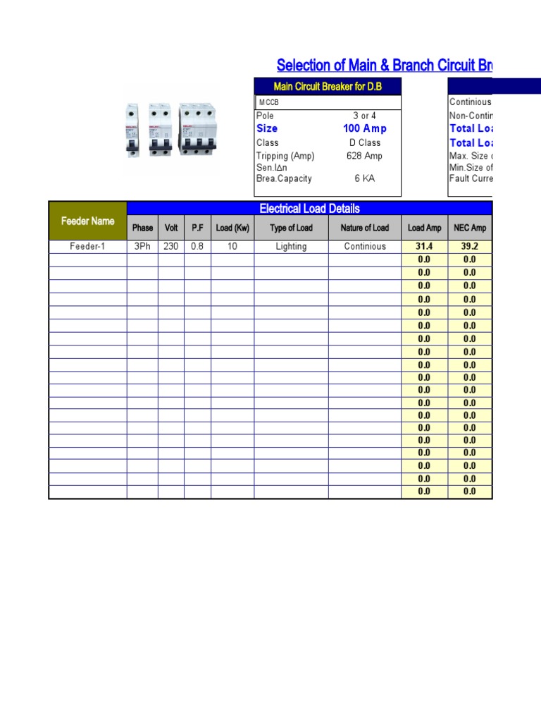 Selection of Main - Branch CB As Per NEC-210 (1.8.23) | PDF ...