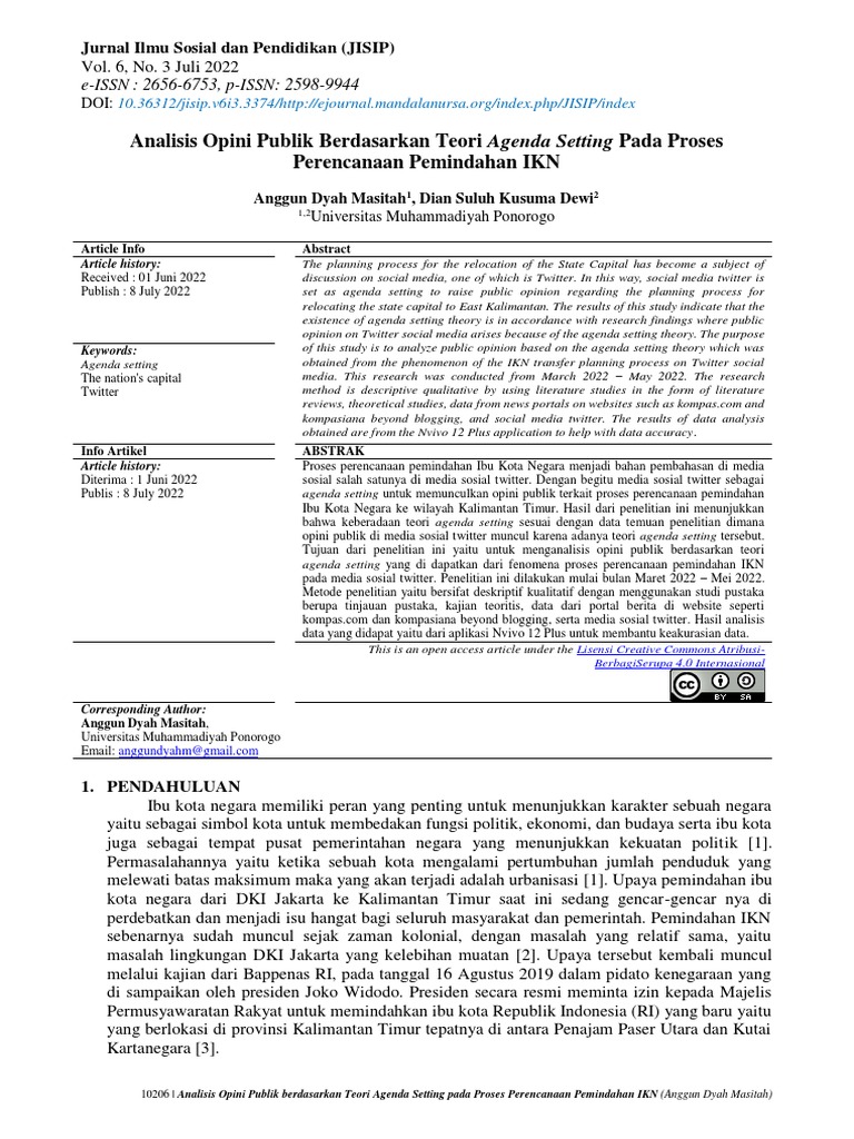 Teori Agenda Setting Pada Proses Perencanaan Pemindahan IKN | PDF