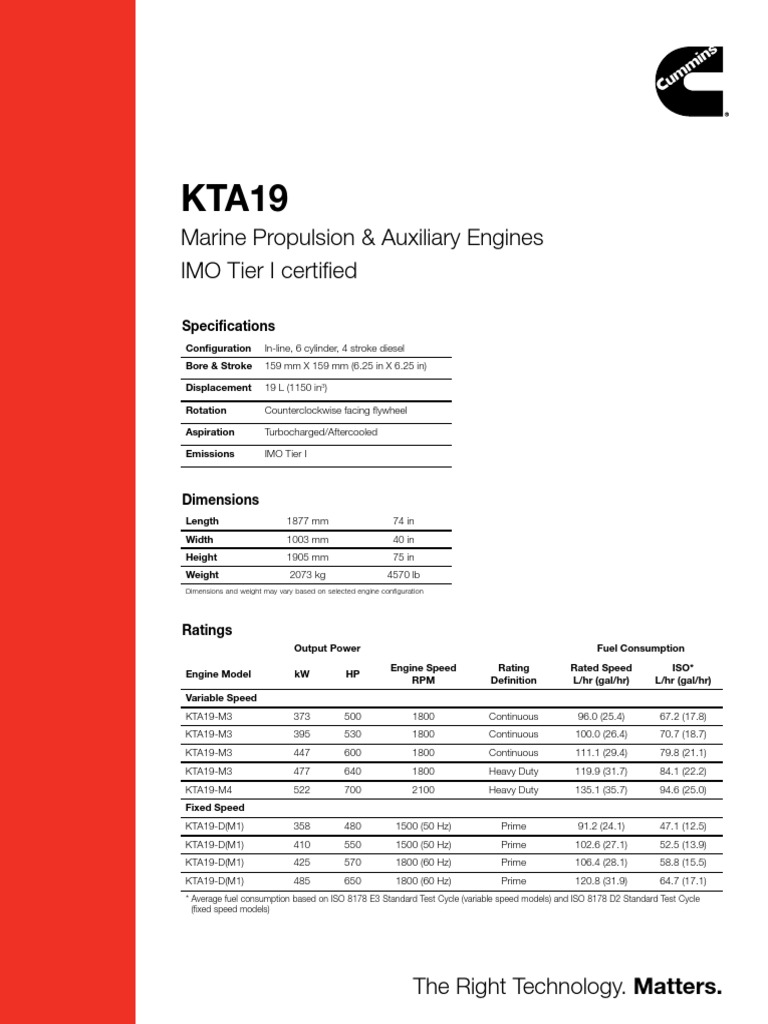 KTA19 Marine Engines: Specs & Features | PDF | Engines | Cummins