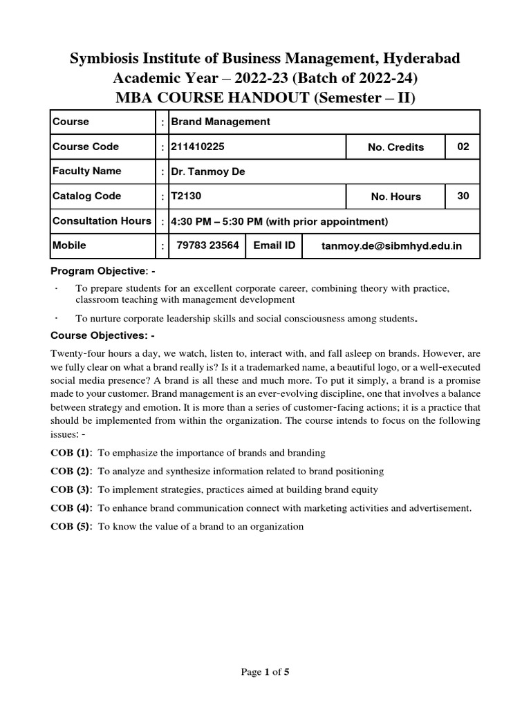MBA Brand Management Course Overview | PDF | Brand | Brand Management