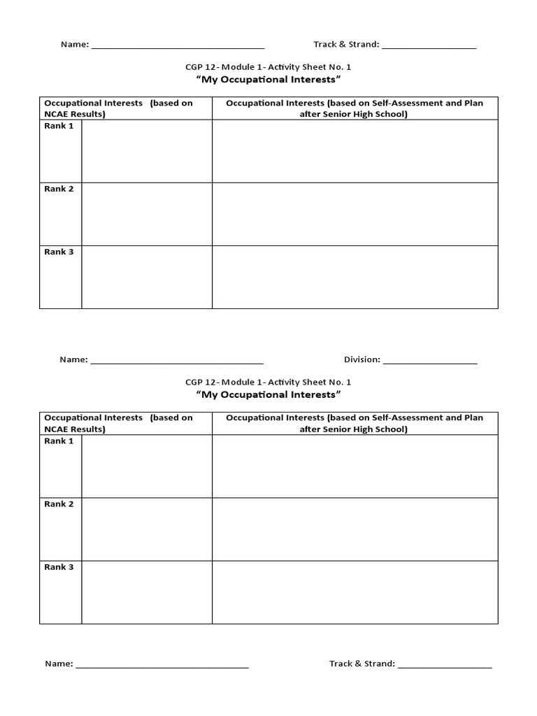 Career Planning Activity Sheet | PDF
