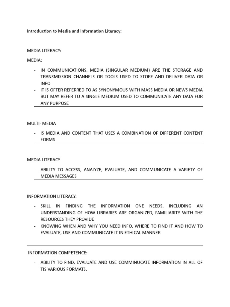 Introduction To Media and Information Literacy | PDF | Information ...