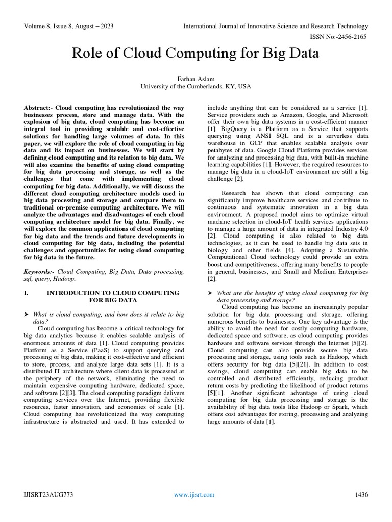 Role of Cloud Computing For Big Data | PDF