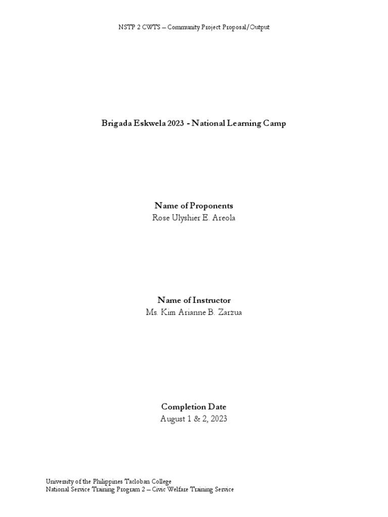 NSTP-CWTS2-EFG5_Activity 3 - Community Project Evaluation | PDF | Learning | Behavior Modification