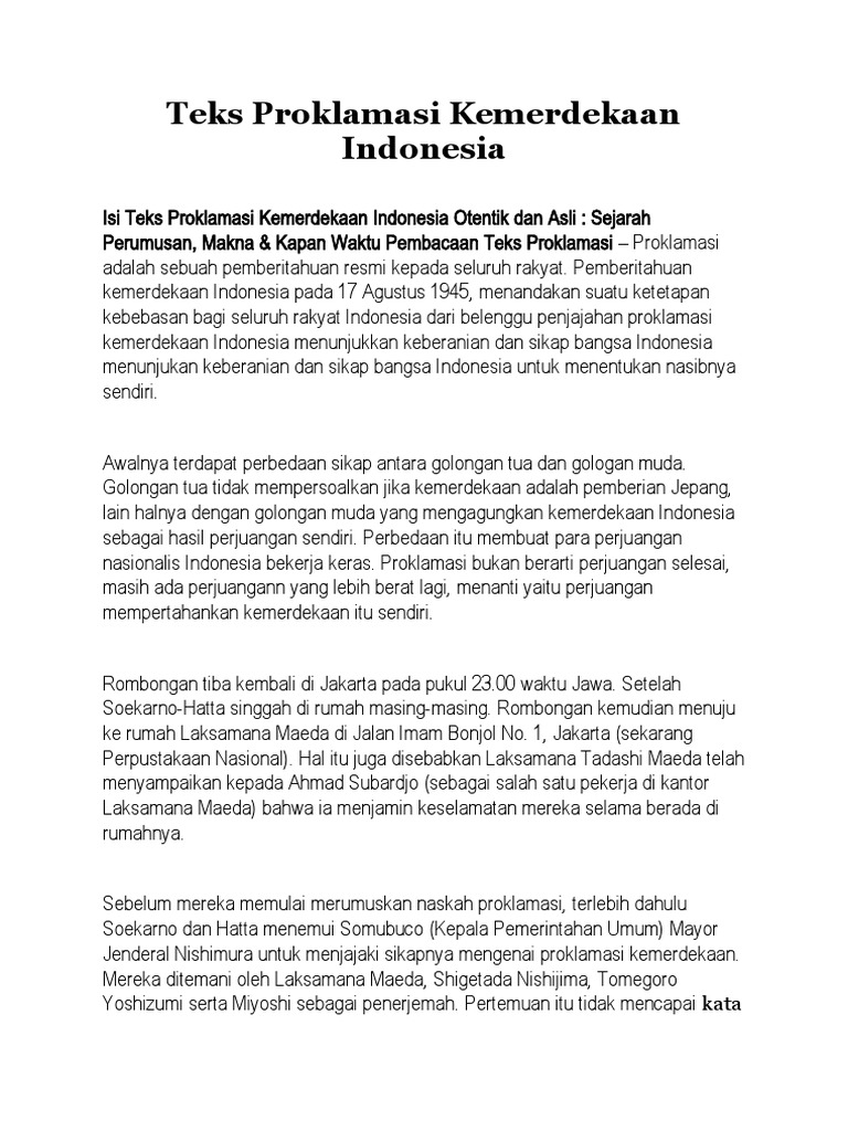 Teks Proklamasi Kemerdekaan Indonesia | PDF