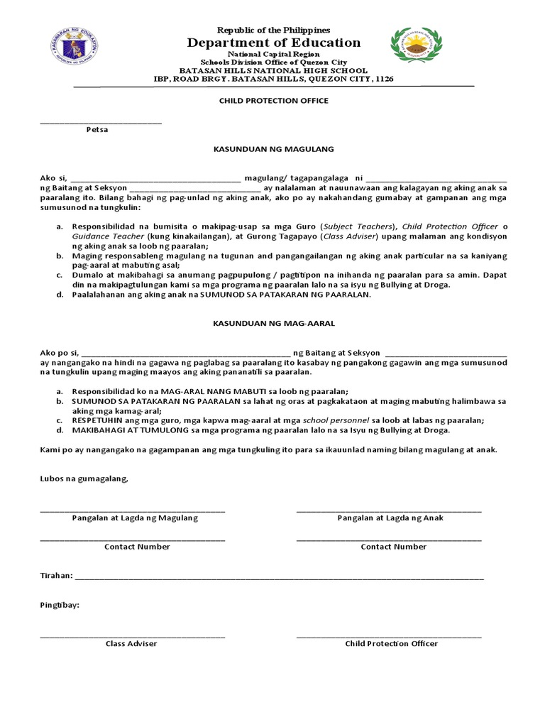 Kasunduan NG Magulang at Anak | PDF