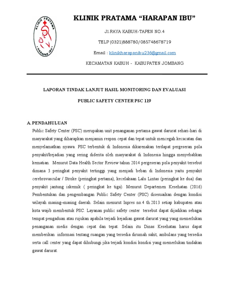 Laporan Tindak Lanjut Hasil Monev PSC | PDF