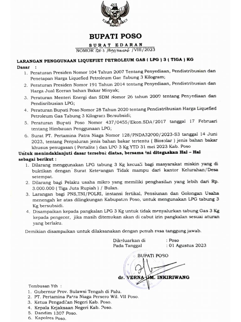 Surat Edaran Bupati Poso | PDF