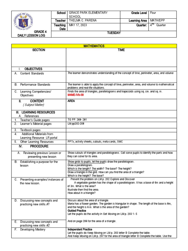 MATH AND EPP LESSON PLAN | PDF