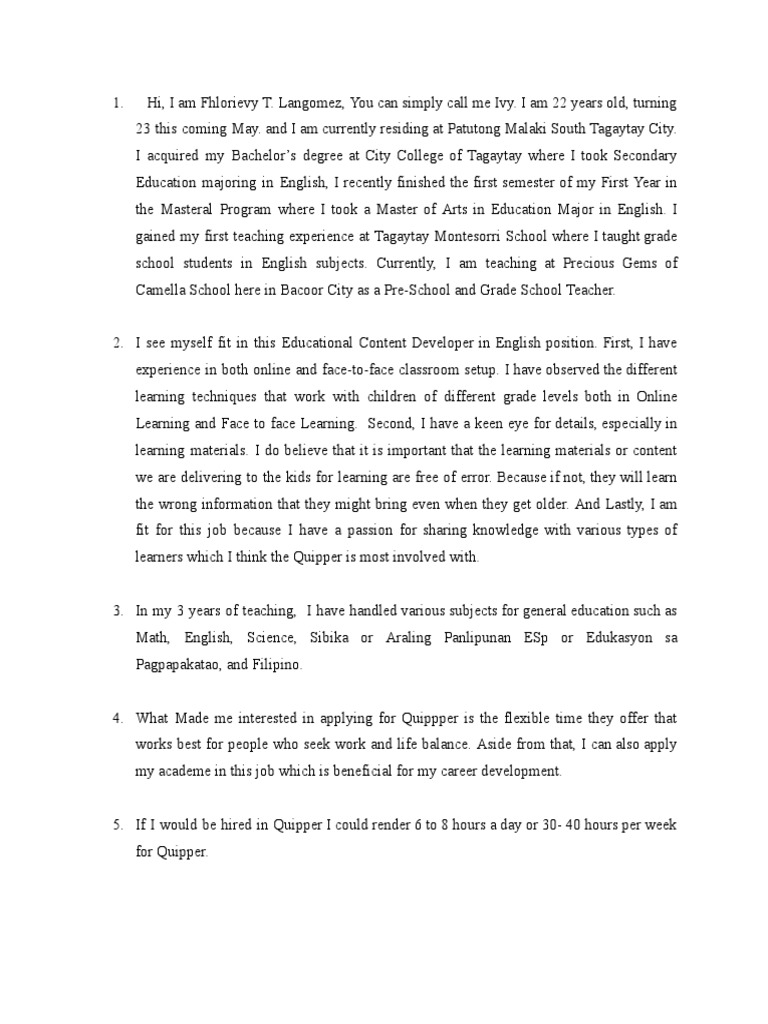 Video Resume Script | PDF