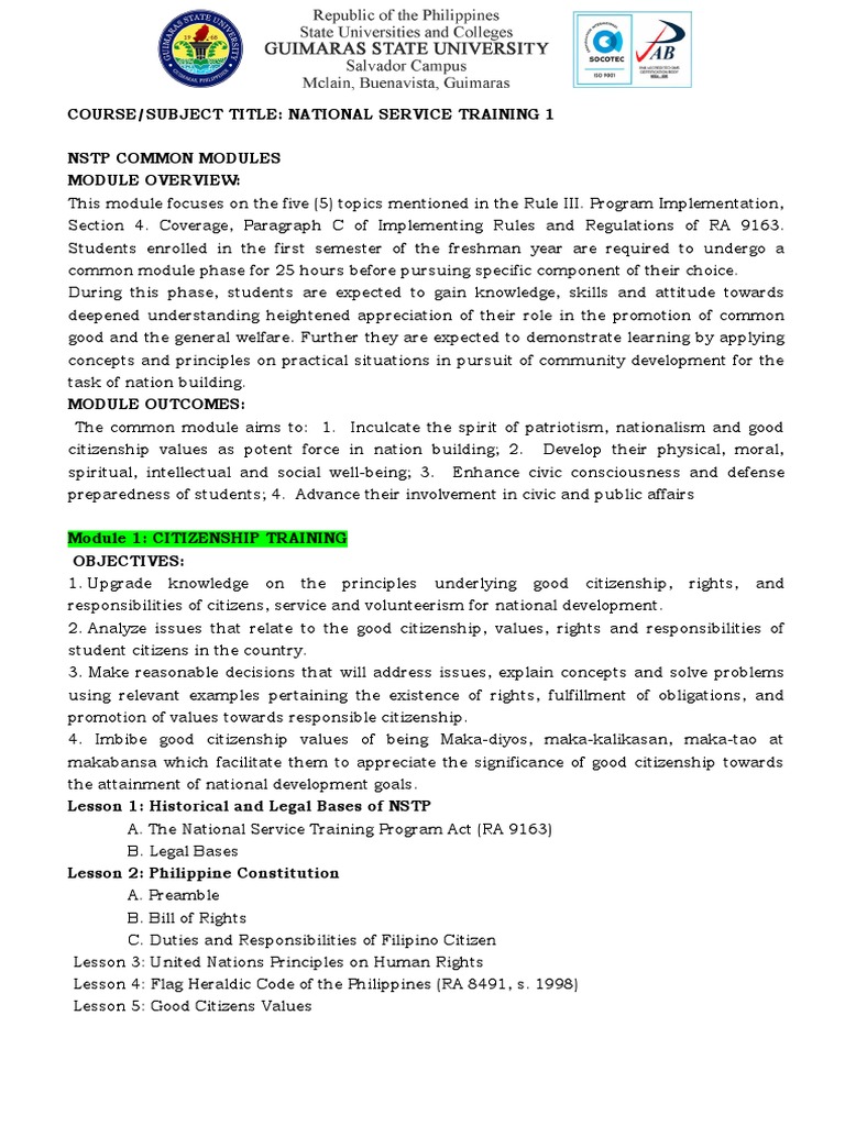NSTP Common Modules Overview and Goals | PDF | Search And Seizure | Justice